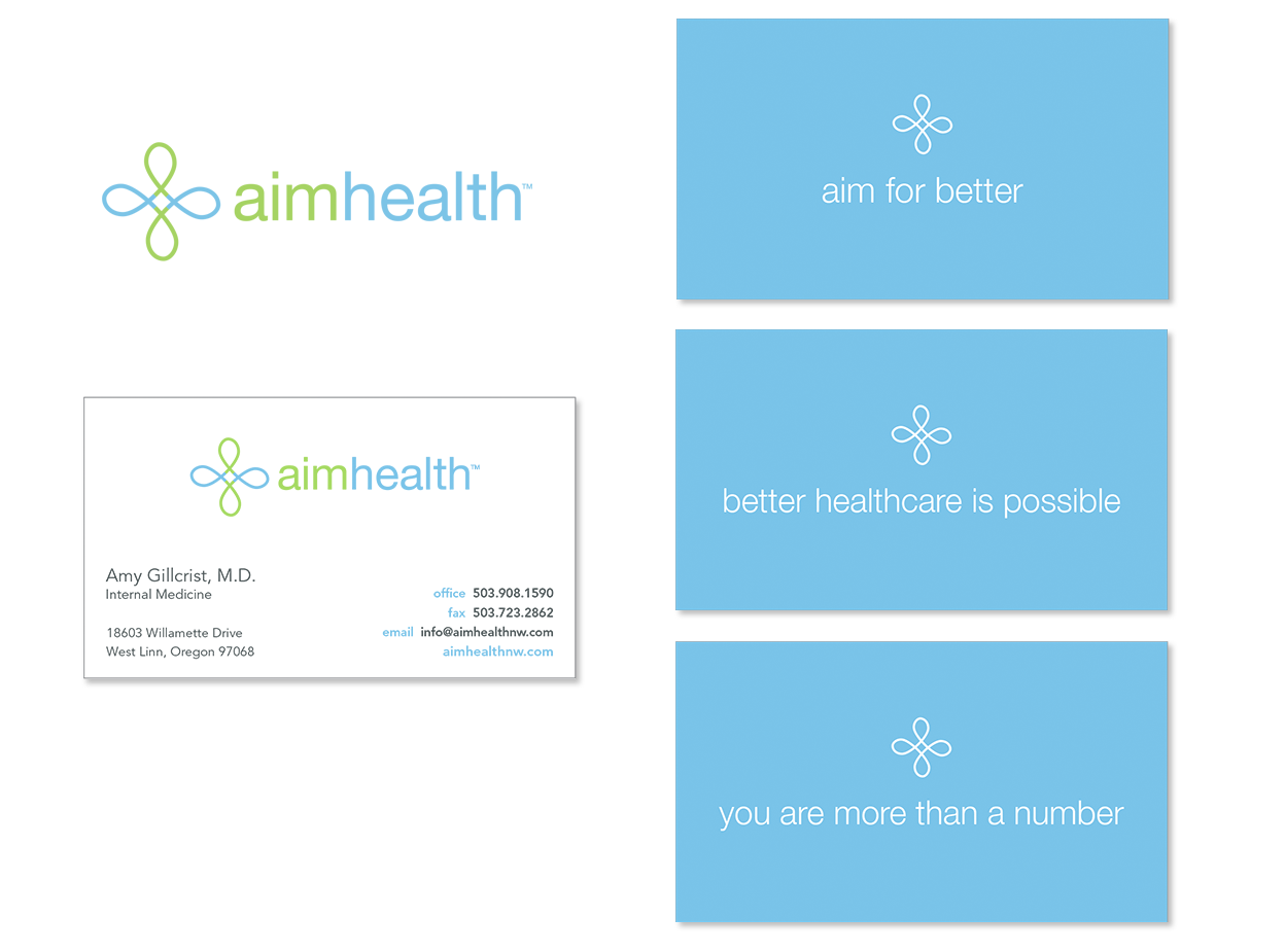 Brand identity, logo and collateral for AIM Health - The Dream Designer