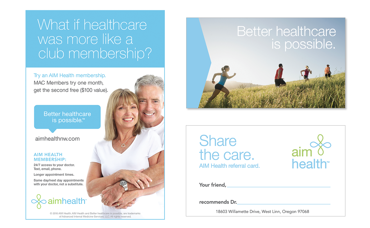 Brand identity, logo and collateral for AIM Health - The Dream Designer