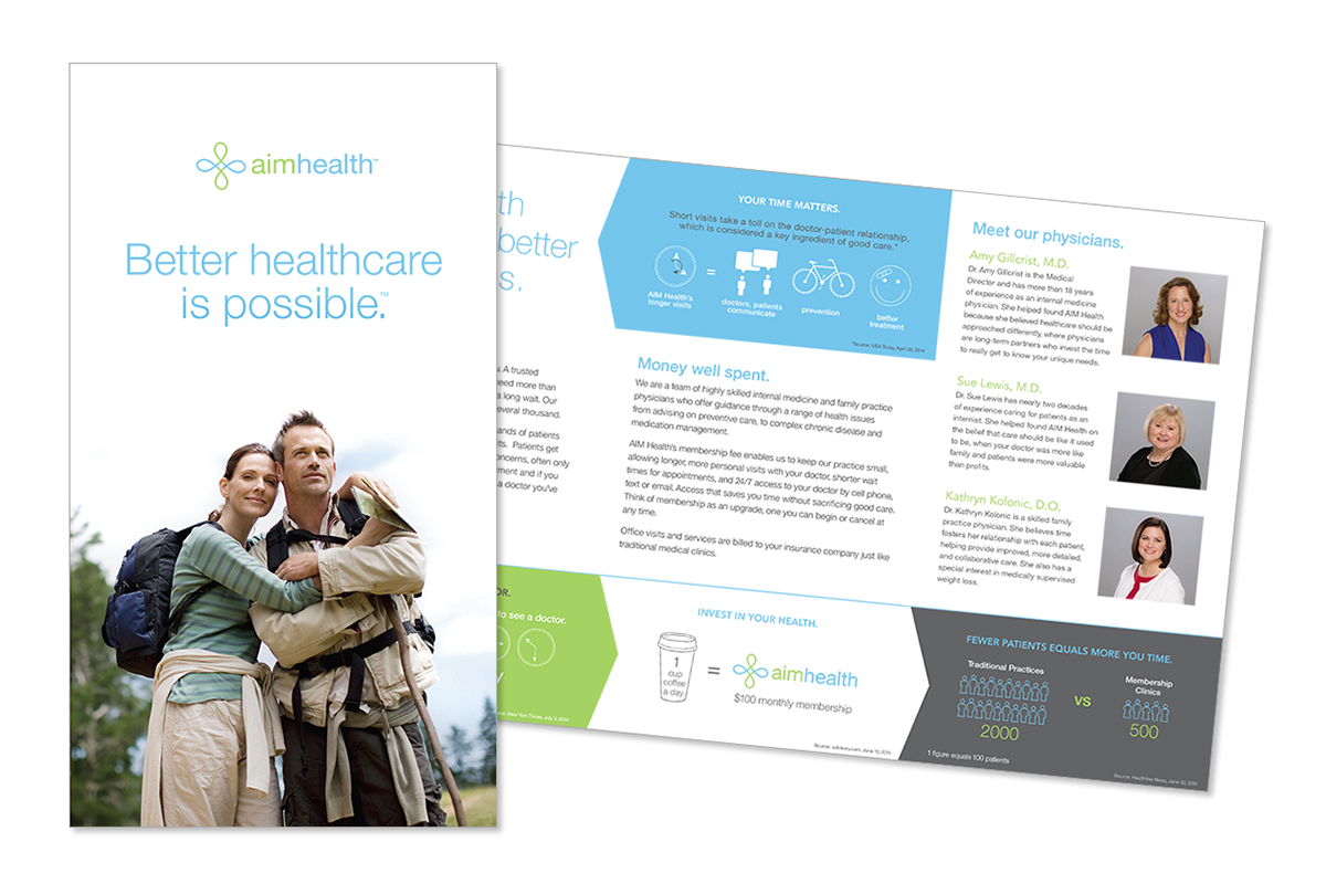 Brand identity, logo and collateral for AIM Health - The Dream Designer